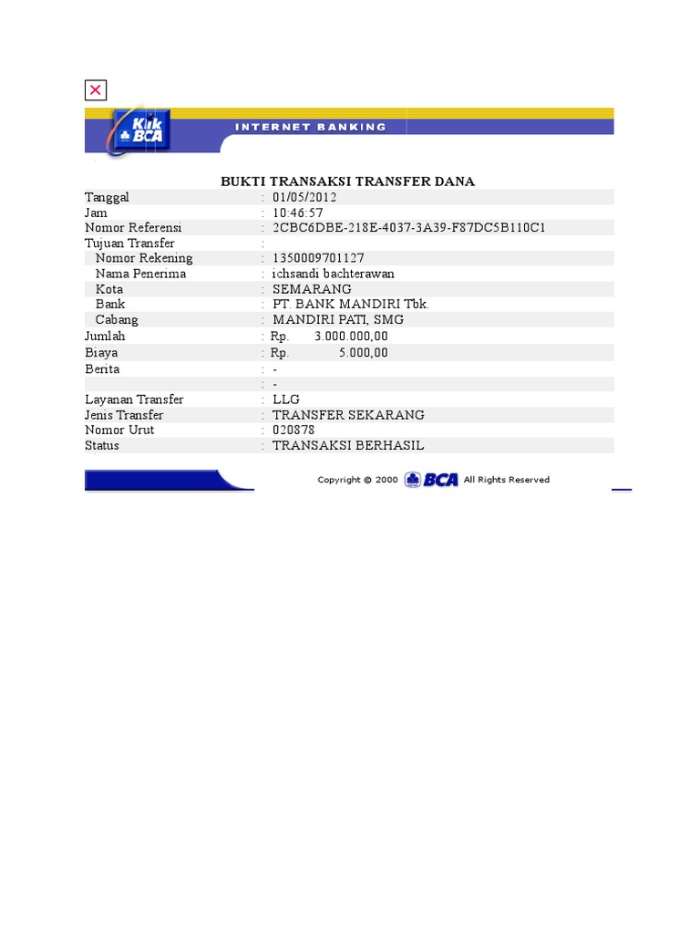 Bukti Transaksi Transfer Dana Bca | PDF