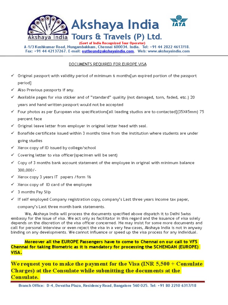 Europe Visa Requirements Travel Visa Identity Document