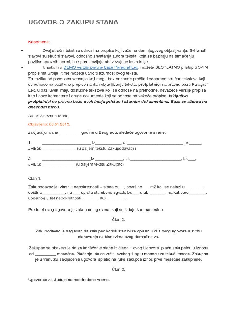 Ugovor o Zakupu Stana | PDF