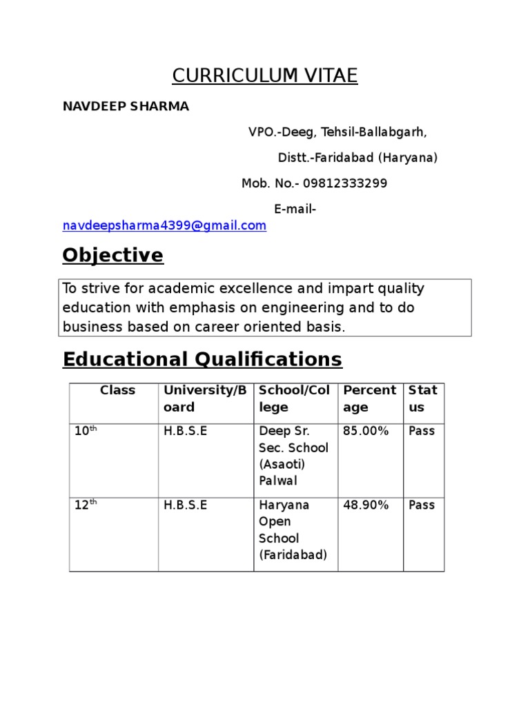 Curriculum Vitae: Objective | PDF