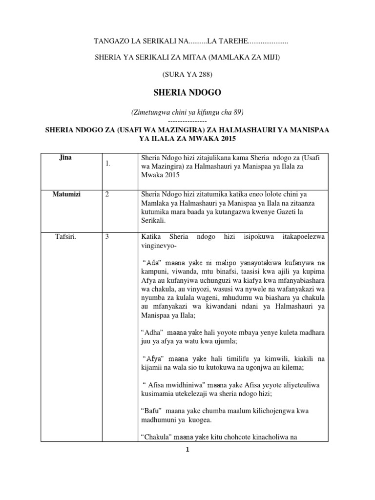 Sheria Ndogo-Usafi Wa Mazingira, 2015 | PDF