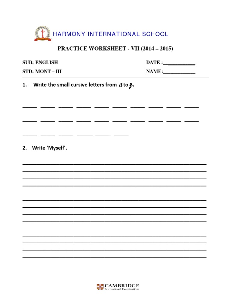 Mont III-English Practice Worksheet - VII. | PDF