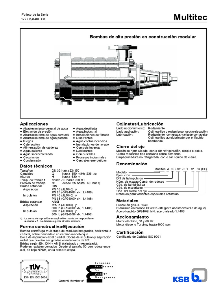 KSB Bombas Multietapa | PDF | Agua | Amoníaco