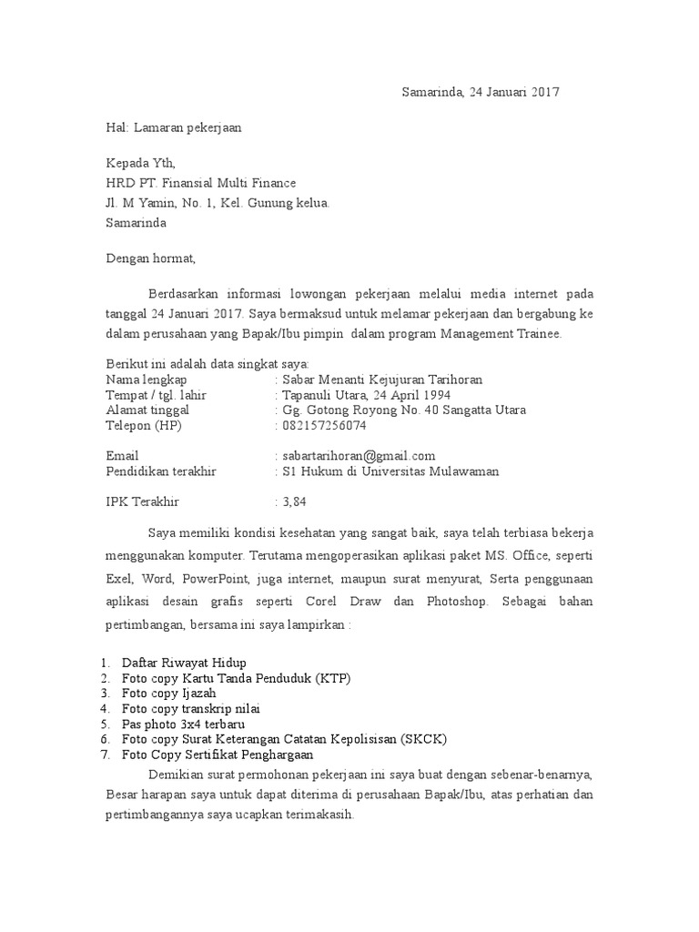 Surat Lamaran PT. Multi Finance | PDF