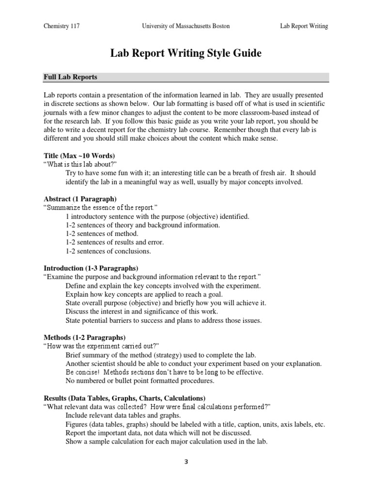 Lab Report Writing Style