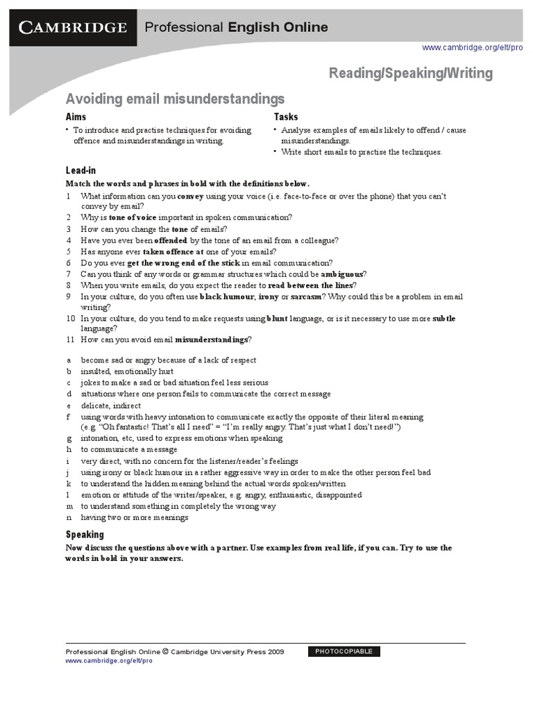 Avoiding Email Misunderstandings PDF | PDF | Irony | Jokes