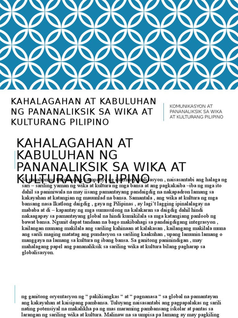 Kahalagahan at Kabuluhan NG Pananaliksik Sa Wika at | PDF
