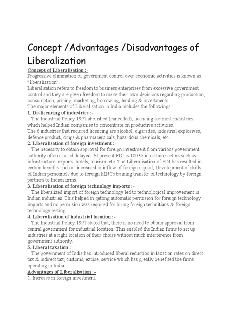 Concept /advantages /disadvantages of Liberalization | PDF ...