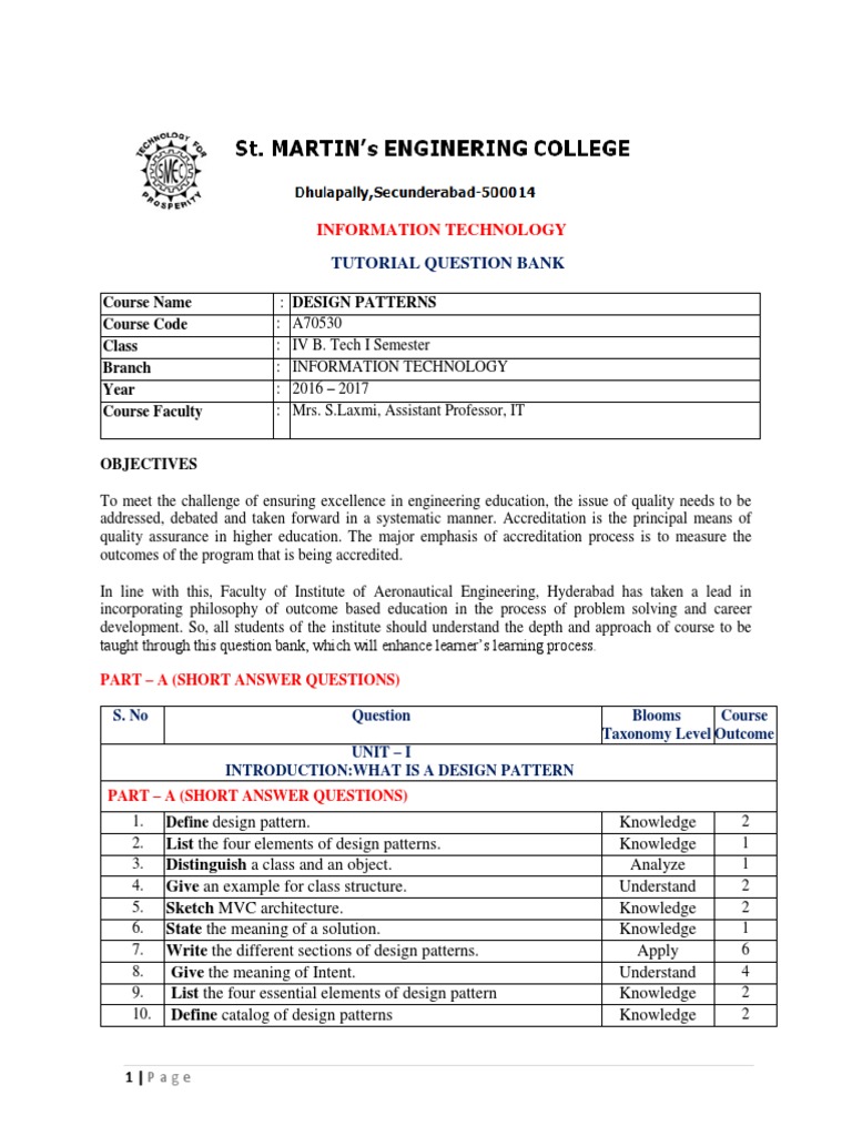 Design Patterns Question Bank | PDF | Software Design Pattern | Class ...