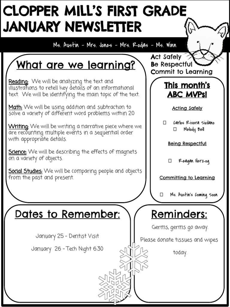 January 1st Grade Monthly Newsletter | PDF