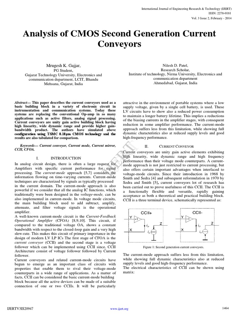 Second Generation Current Conveyor | PDF | Operational Amplifier | Amplifier