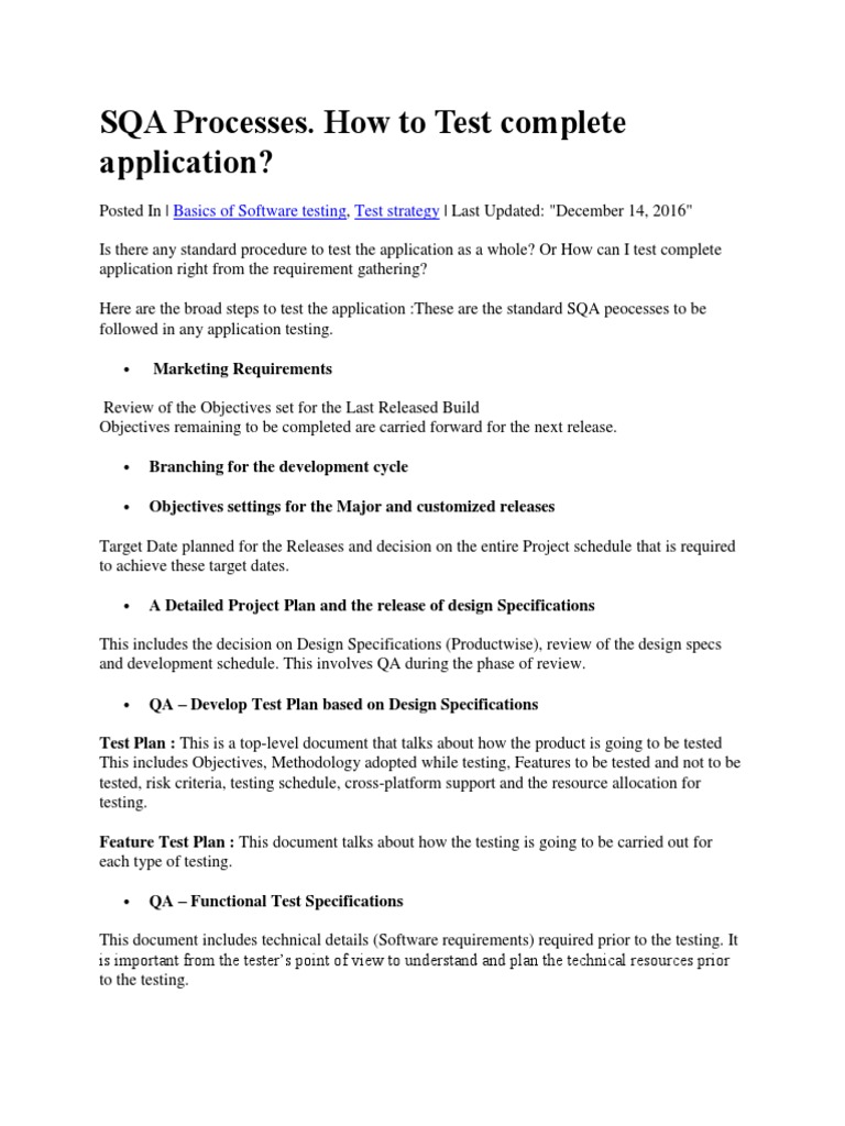 SQA Processes PDF | PDF | Software Development Process | Specification ...