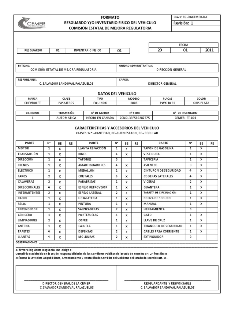 Resguardo Vehiculo PDF | PDF | Chevrolet | Industrias