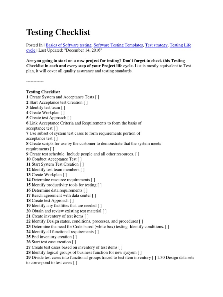 Testing Checklist: Posted in - , ,, - Last Updated: "December 14, 2016 ...