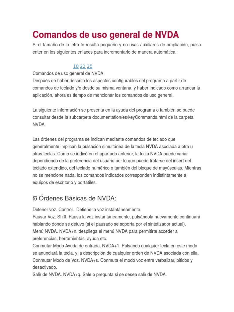 Comandos de Uso General de NVDA | PDF | Point and Click | Ventana (informática)