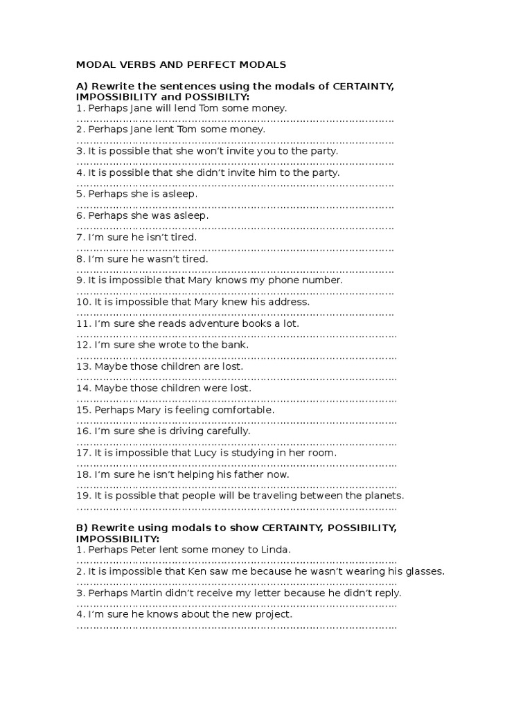 Modal Verbs and Perfect Modals | PDF | Leisure