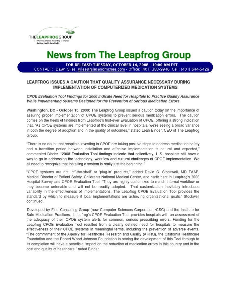 Leapfrog Warnings On Electronic Health Record Technology | PDF ...