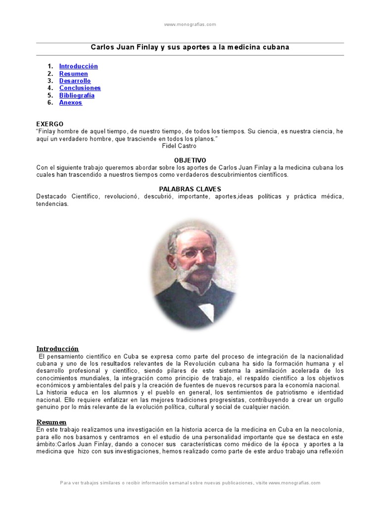 Carlos Juan Finlay y Sus Aportes Medicina Cubana | PDF | Cuba | Medicina