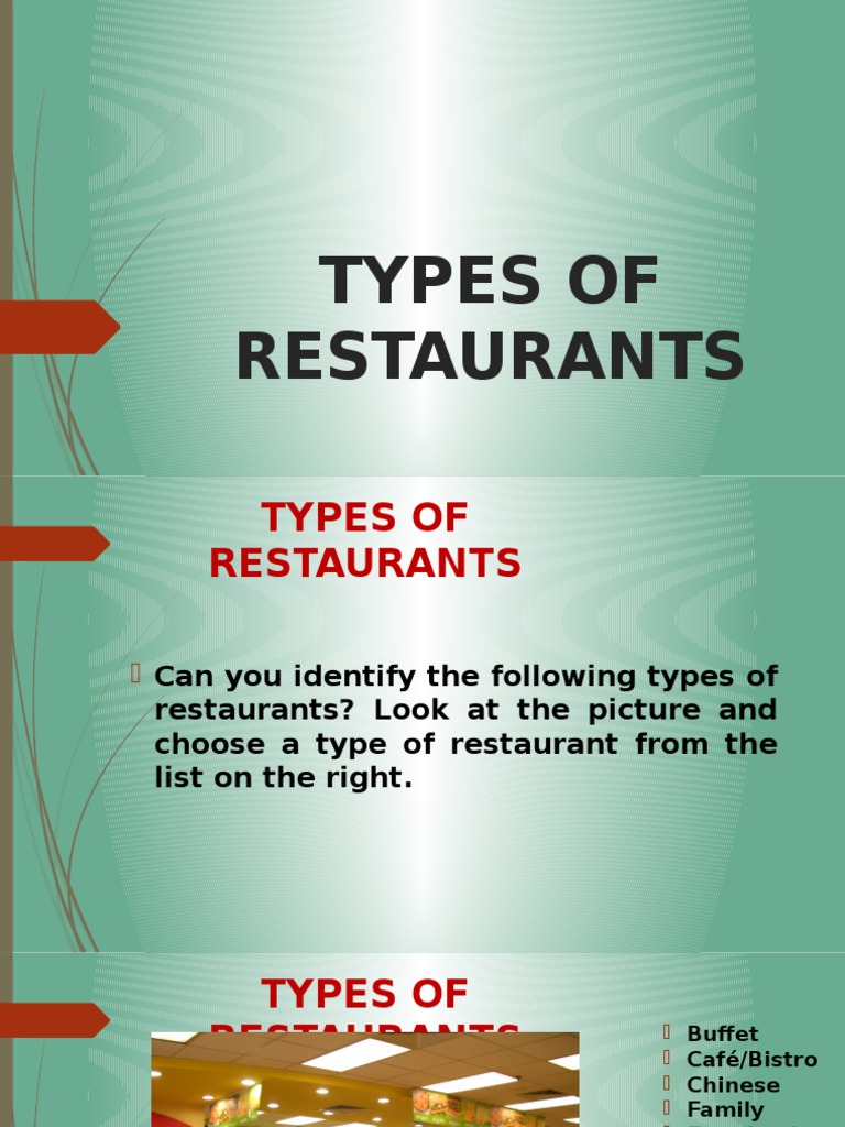 Types Restaurants | PDF | Restaurants | Eating Behaviors Of Humans
