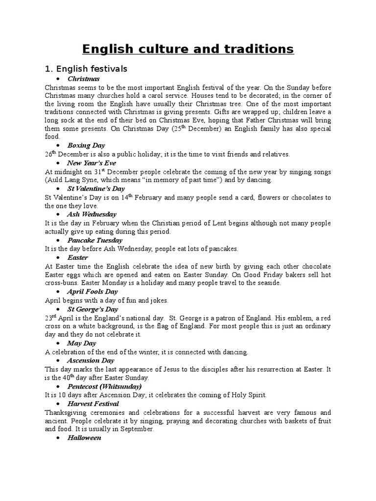 English Culture and Traditions | PDF | Meal | Lunch