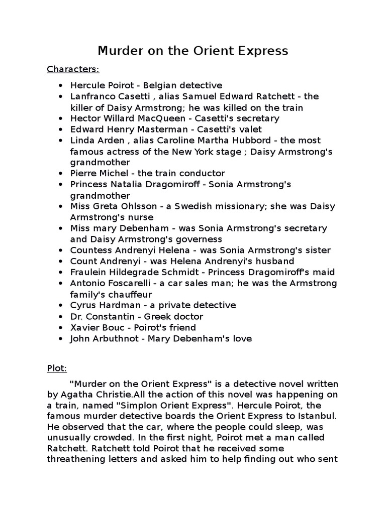 Murder on the Orient Express Summary | PDF | Agatha Christie Characters ...