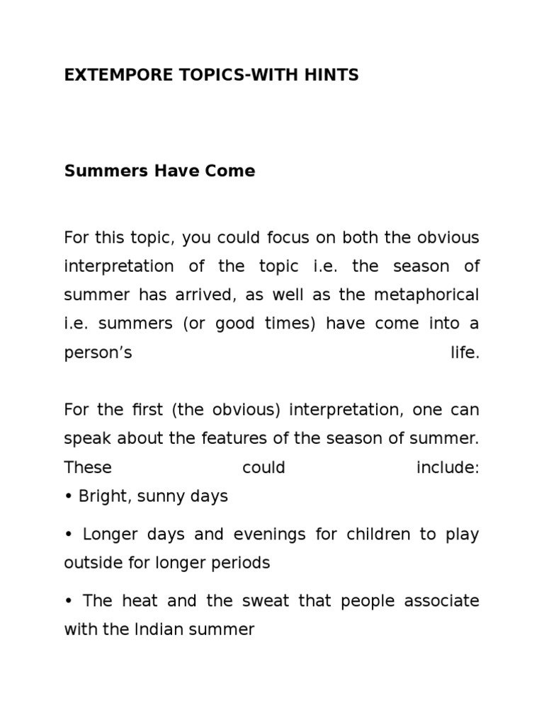 Extempore Topics | PDF | Question | Blue