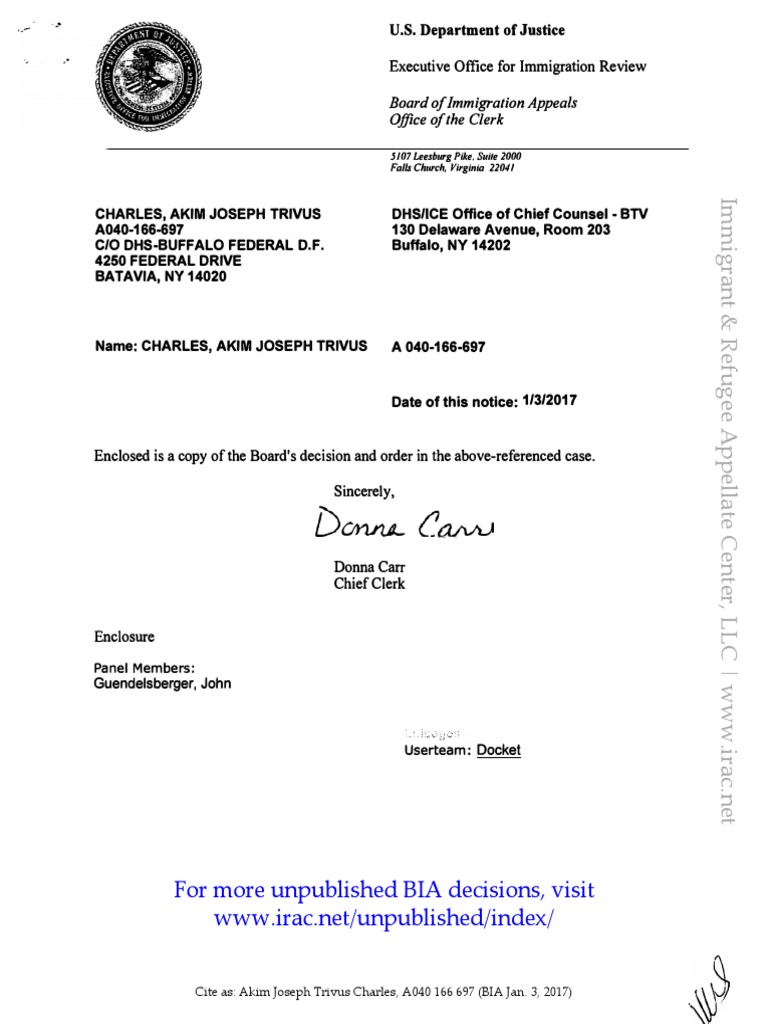 Akim Joseph Trivus Charles, A040 166 697 (BIA Jan. 3, 2017) | PDF ...