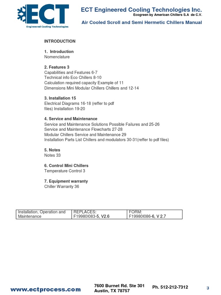 ECT Chillers Service and Operation Manual V 3 6 PM | PDF | Gas ...