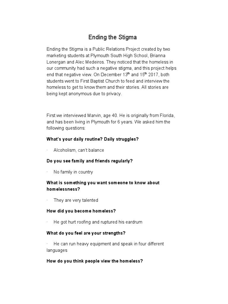 Ending The Stigma | PDF | Homelessness