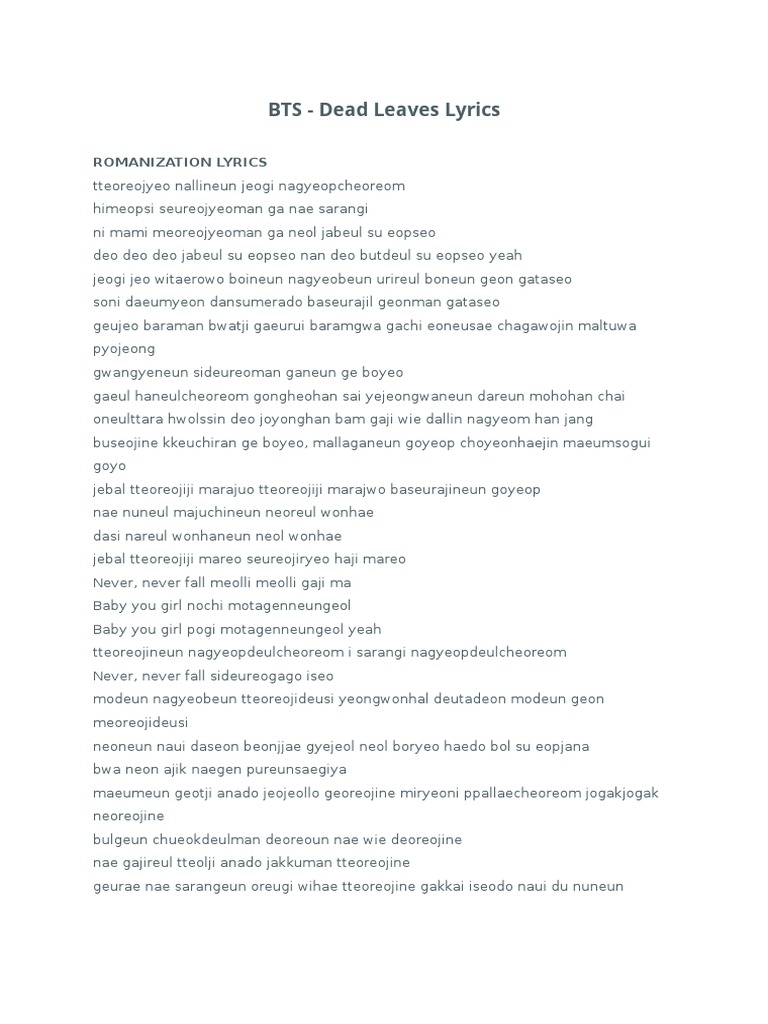 BTS - Dead Leaves Lyrics | PDF