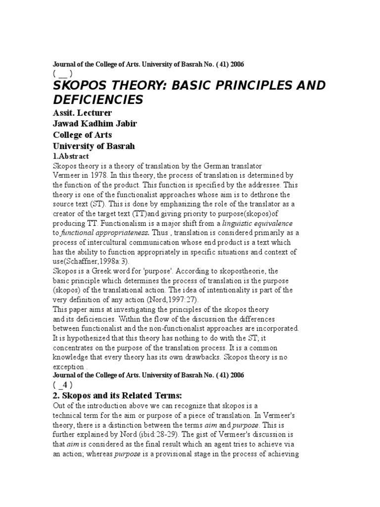 Skopos Theory - Basic Principles and Deficiencies | Intertextuality ...