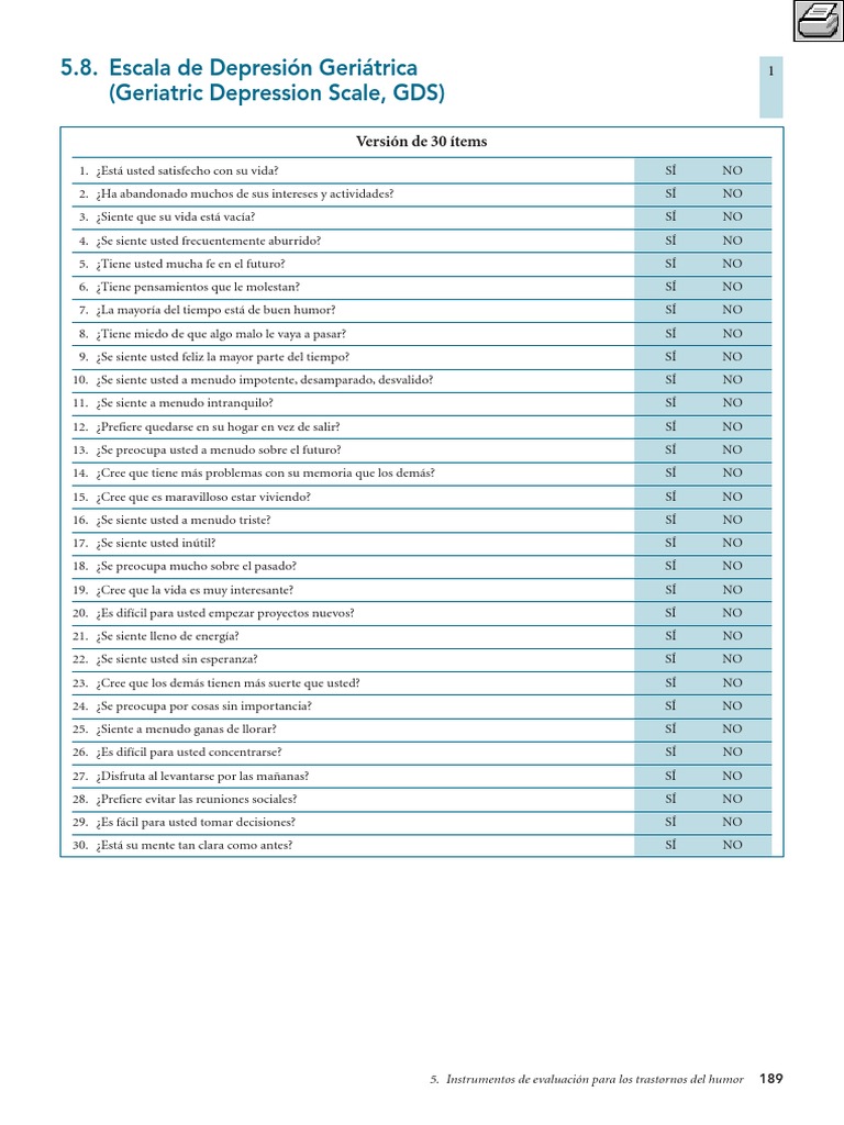 Escala de Depresión Geriátrica (GDS) | PDF
