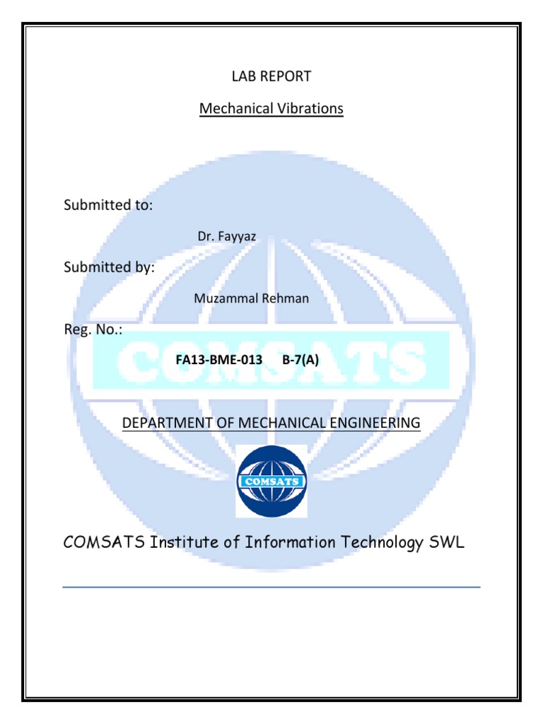 Lab Report Mechanical Vibrations: Dr. Fayyaz | PDF