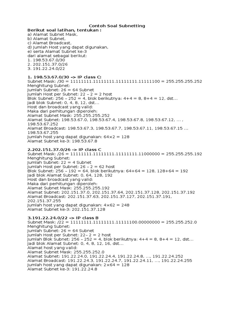Calculating Subnet Addresses, Broadcast Addresses, and Number of Hosts ...