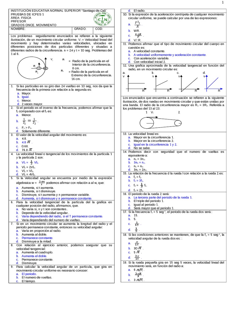Movimiento Circular Icfes 2006 | PDF | Movimiento (física) | Aceleración
