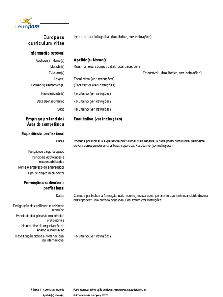 mod cv europeu pt | Currículo | Business