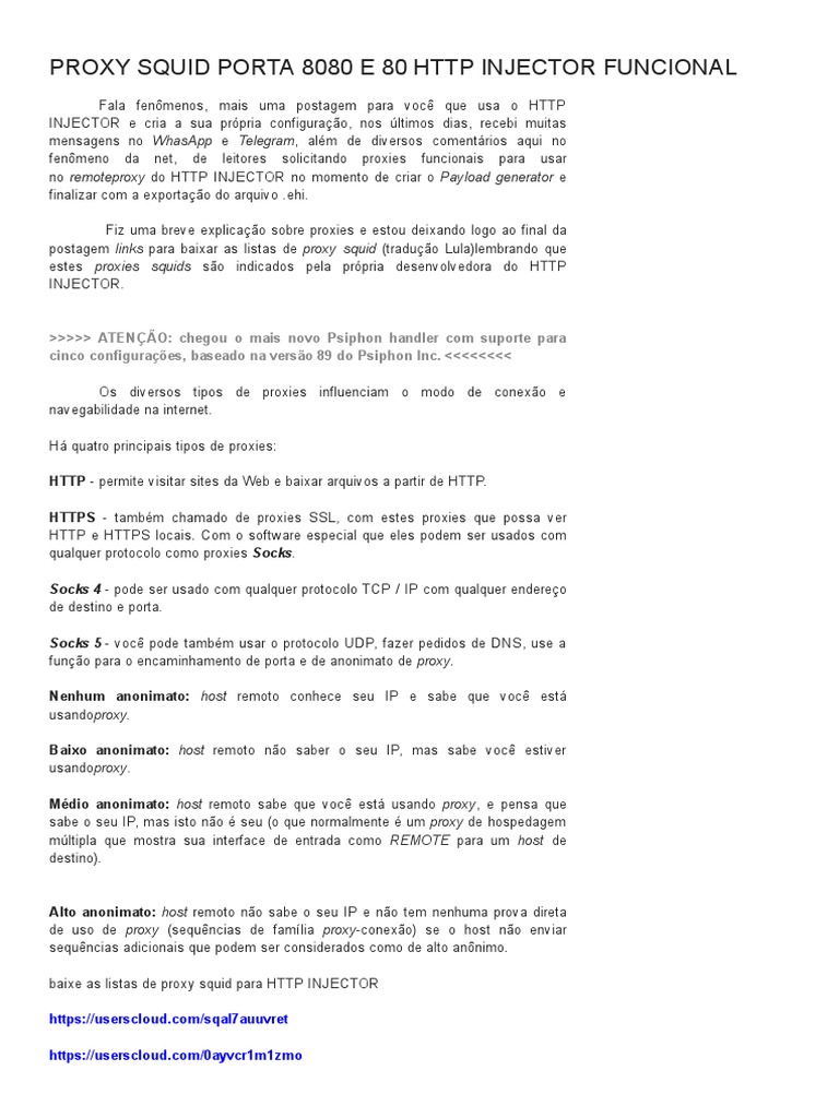 Proxy Squid Porta 8080 e 80 HTTP Injector Funcional - Fenômeno Da Net ...