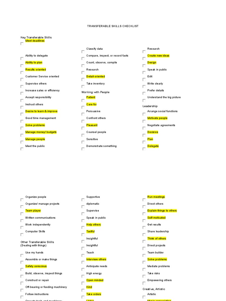 Transferable Skills Checklist | PDF