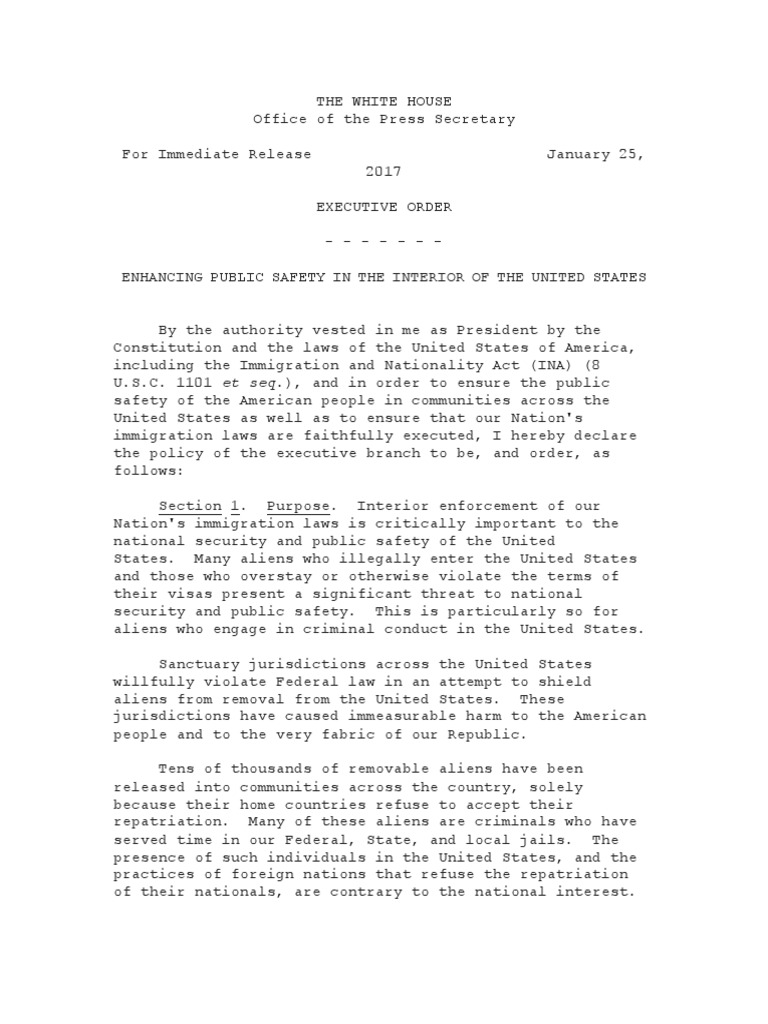 Enforce Laws | Federal Government Of The United States | Sanctuary City