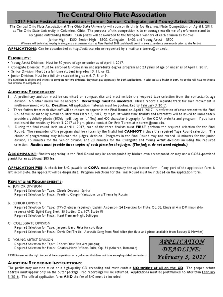 COFA Competition Form 2017 | PDF | Ohio State University | Leisure