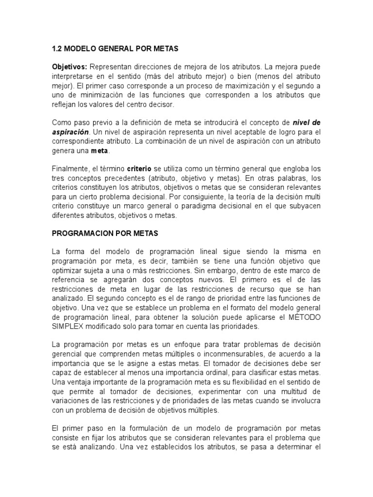1.2 Modelo Gral. de Metas | Programación lineal | Toma de decisiones