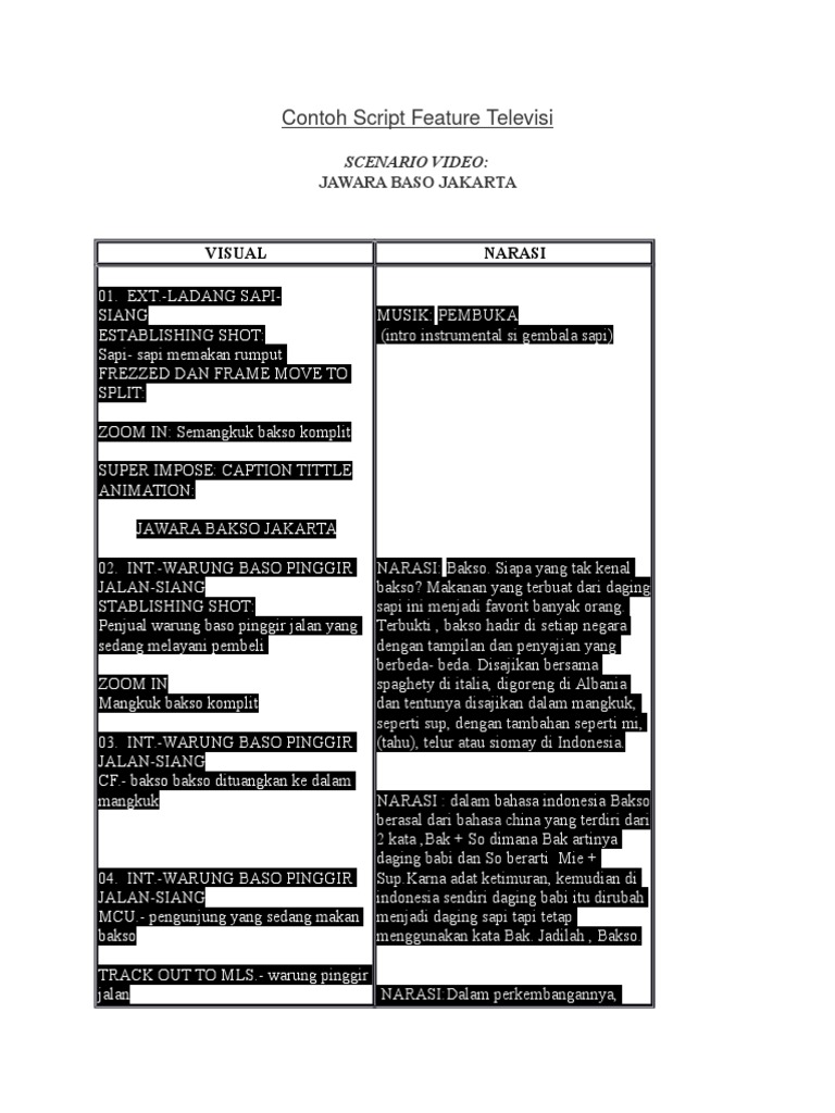 Contoh Naskah Feature Bakso Jakarta | PDF