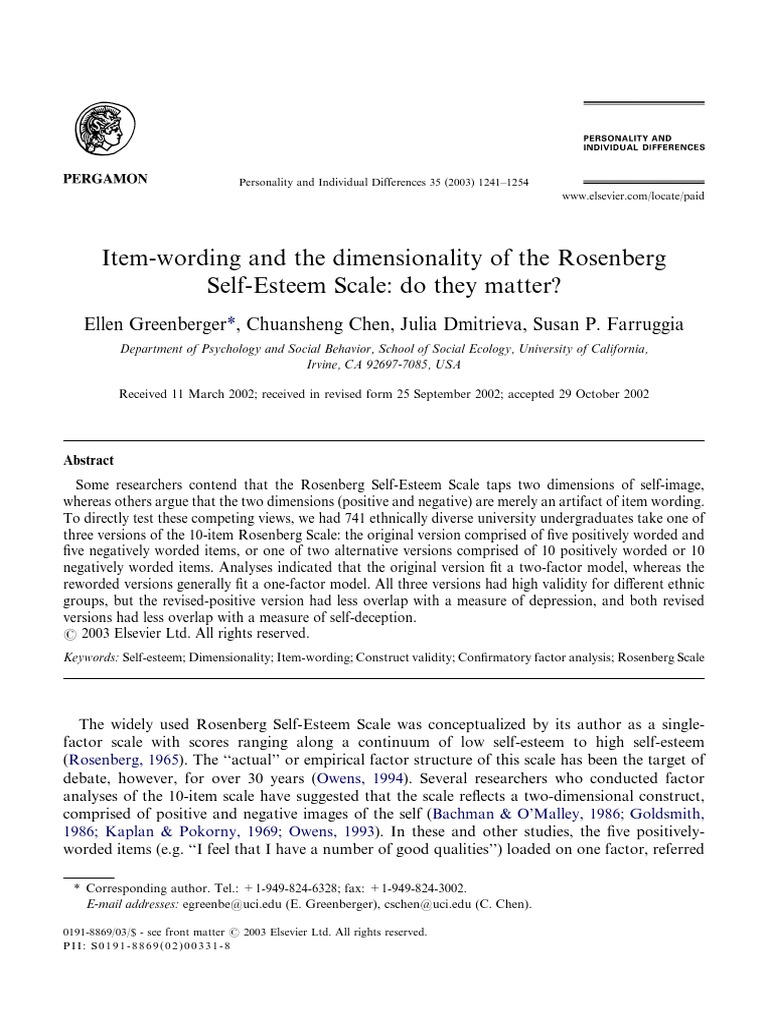 Rosenberg Scale Item-Wording Impact | PDF | Self Esteem | Optimism