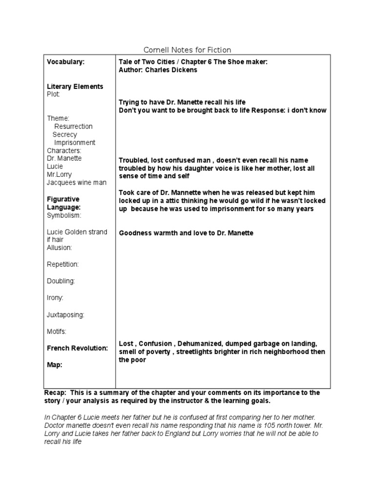 Cornell Notes For Fiction: Plot | PDF