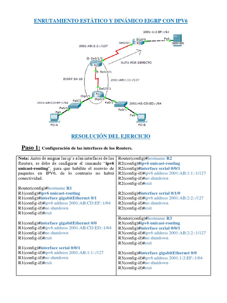 Eigrp y Enrutamiento Estatico Con Ipv6 PDF | PDF | Enrutador (Computación) | Yo Pv6