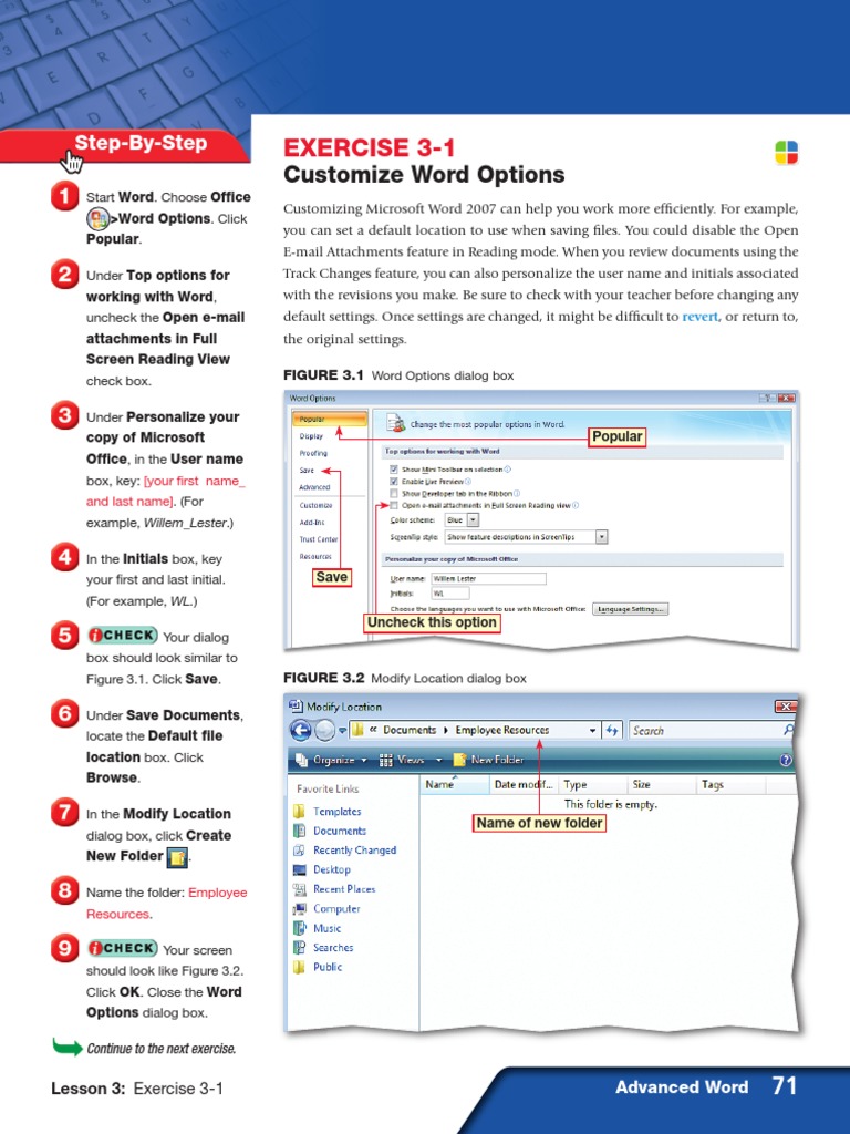 Exercise 3-1: Customize Word Options | PDF | Microsoft Word | Microsoft ...