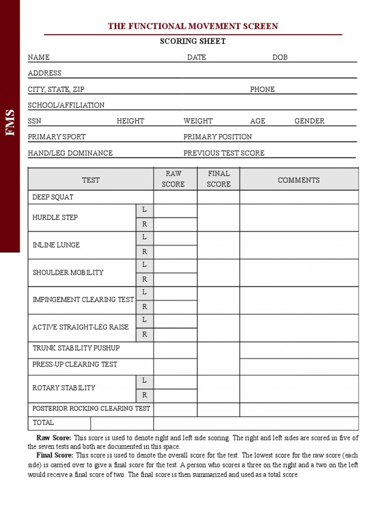 FMS Scoring Sheet Template | PDF