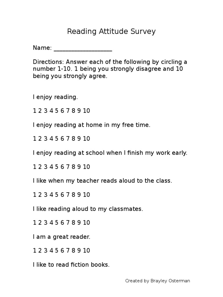 Reading Attitude Survey | PDF