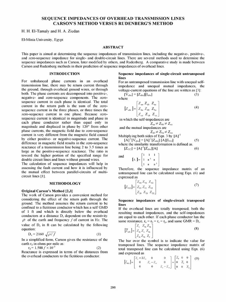 Sequence Impedances of Overhead Transmission Lines PDF | PDF | Matrix (Mathematics) | Electrical ...