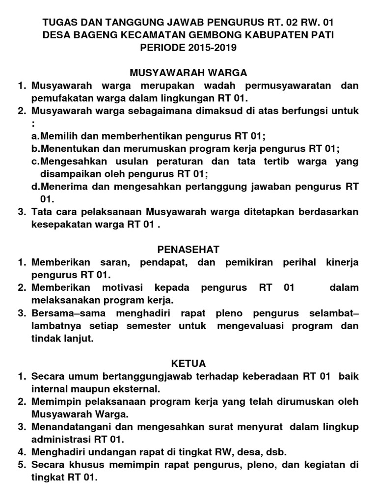Tugas Dan Tanggung Jawab Pengurus RT | PDF